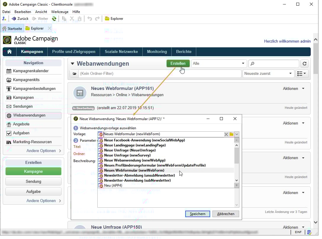 Erstellen eines neuen Web-Programms | Adobe Campaign