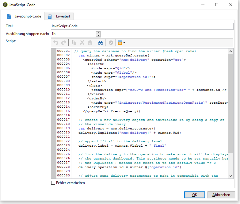 Erstellen des Scripts | Adobe Campaign