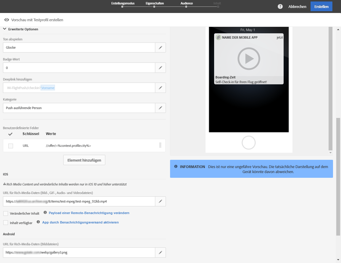 Push-Benachrichtigung anpassen | Adobe Campaign