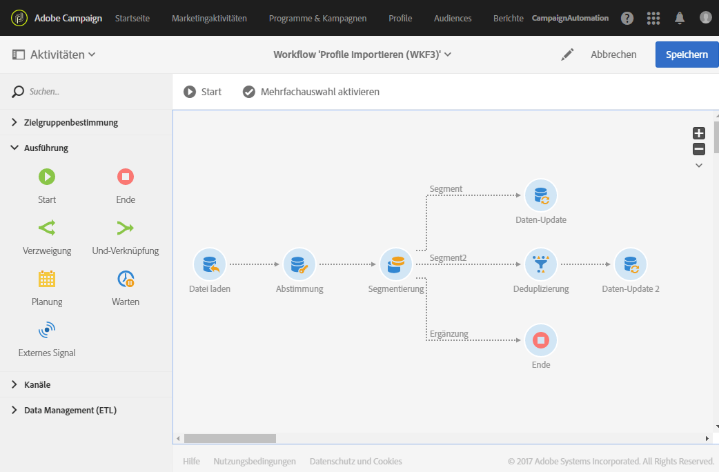 Erstellen von Workflow-Vorlagen zum Importieren von Daten | Adobe Campaign
