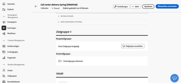 Erstellen eines Callcenter-Versands | Adobe Campaign