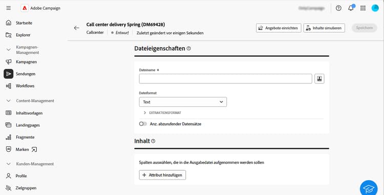 Erstellen eines Callcenter-Versands | Adobe Campaign