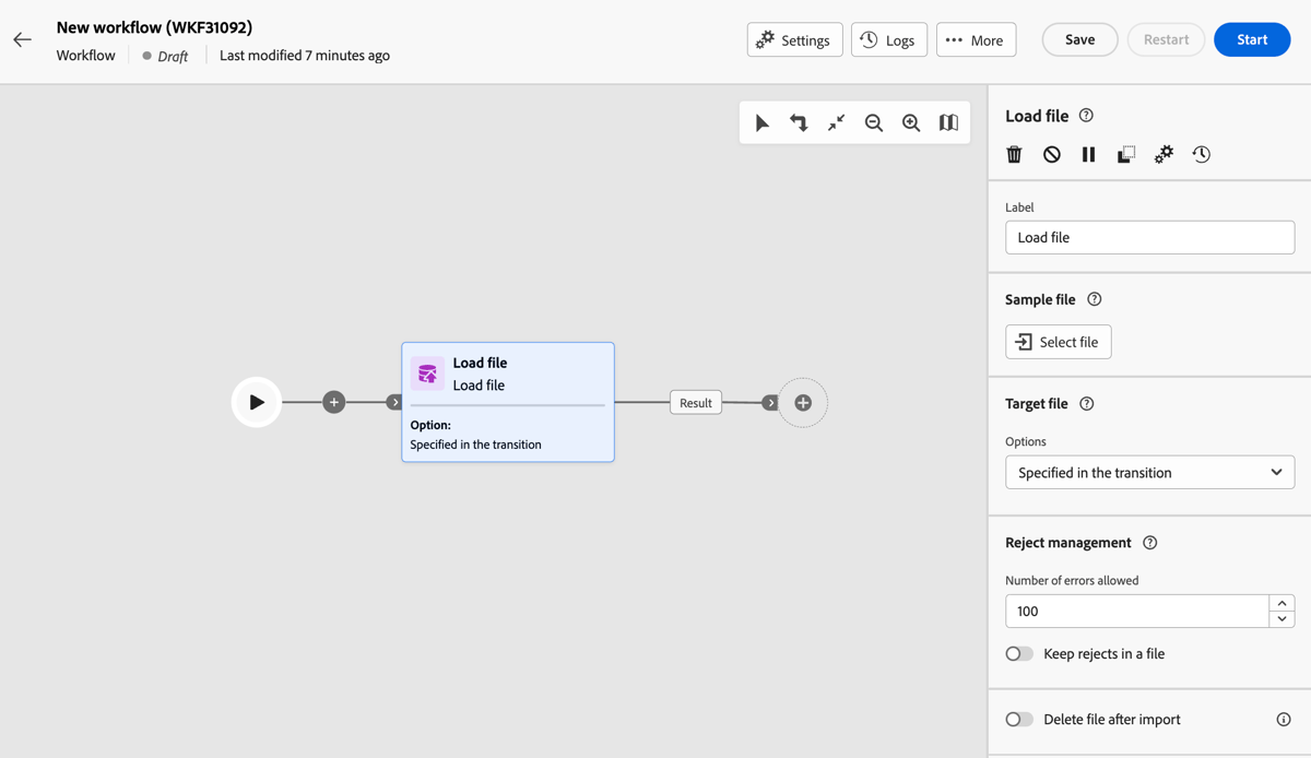 Verwenden der Workflow-Aktivität „Datei laden“ | Adobe Campaign