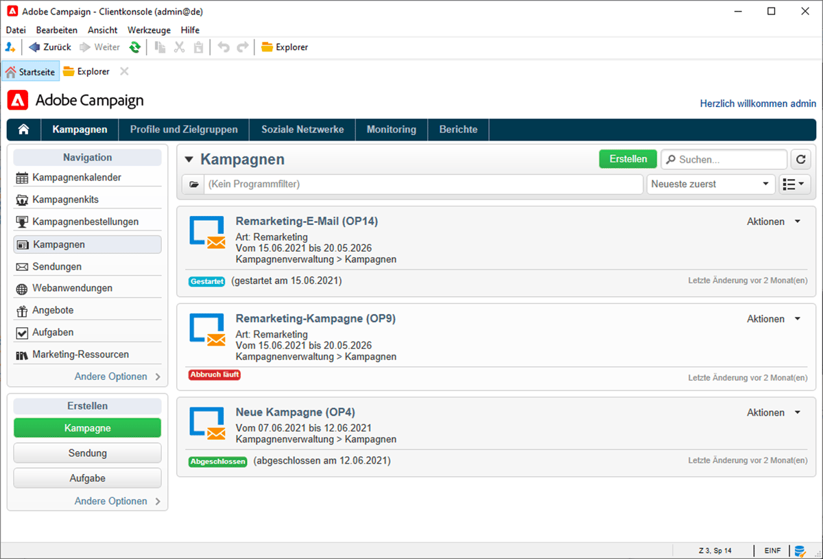 Erste Schritte mit Kampagnen | Adobe Campaign