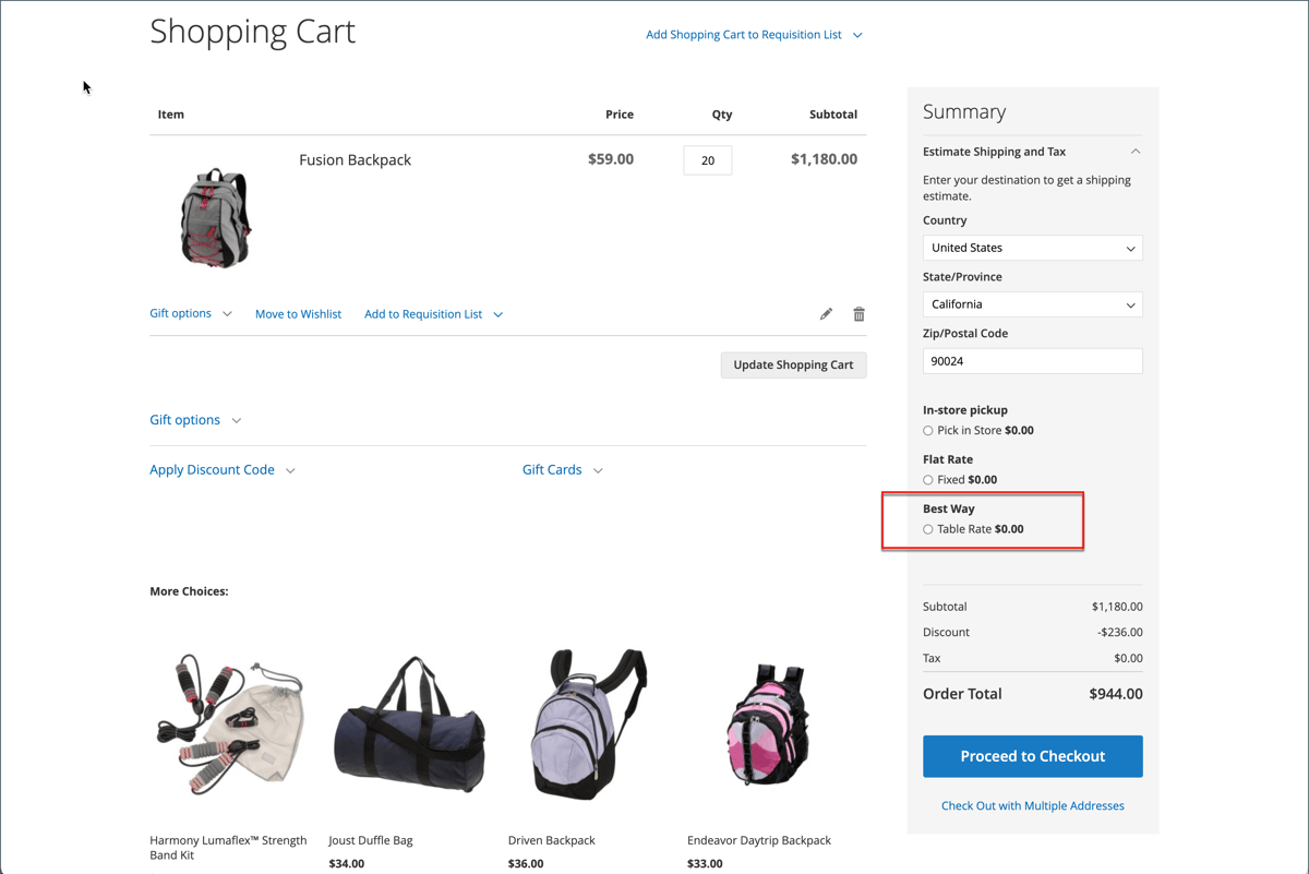 Tabellenversand | Adobe Commerce