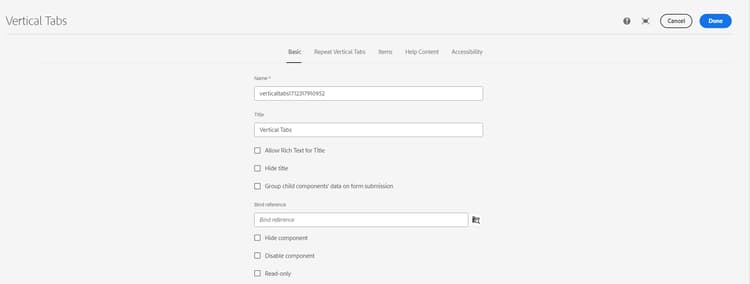 Kernkomponente für adaptive Formulare – Vertikale Registerkarten | Adobe Experience Manager