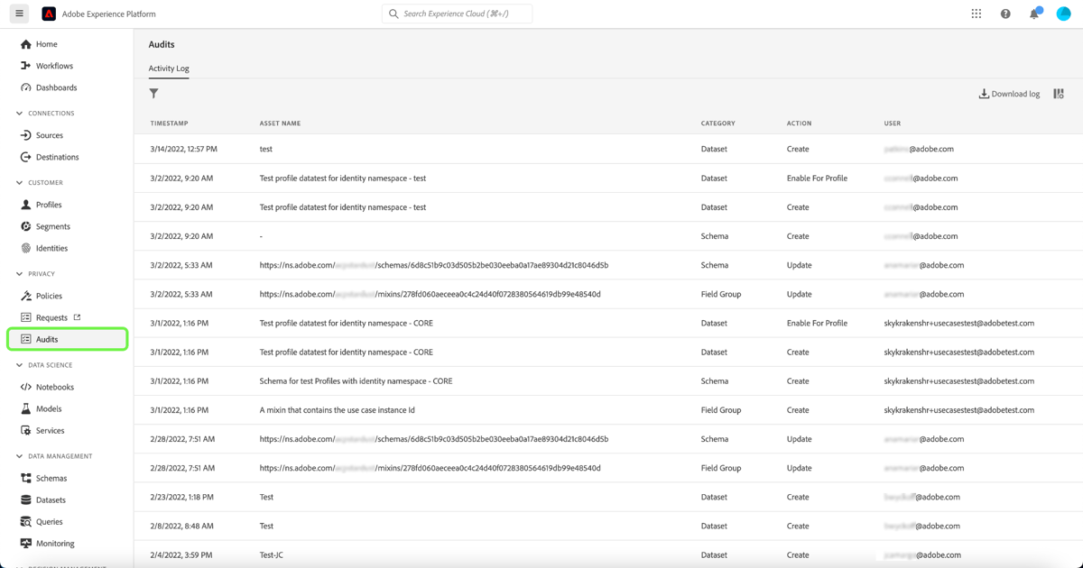 Übersicht über Auditprotokolle | Adobe Experience Platform