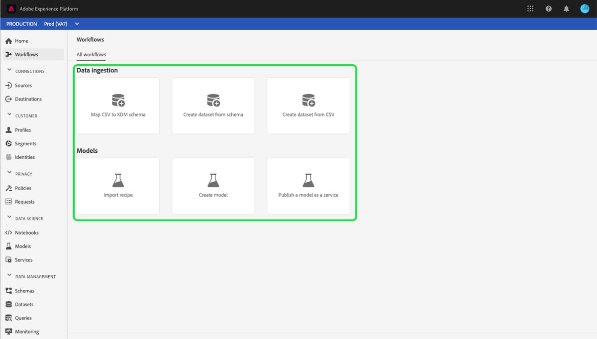 Handbuch zur Benutzeroberfläche von Workflows | Adobe Experience Platform