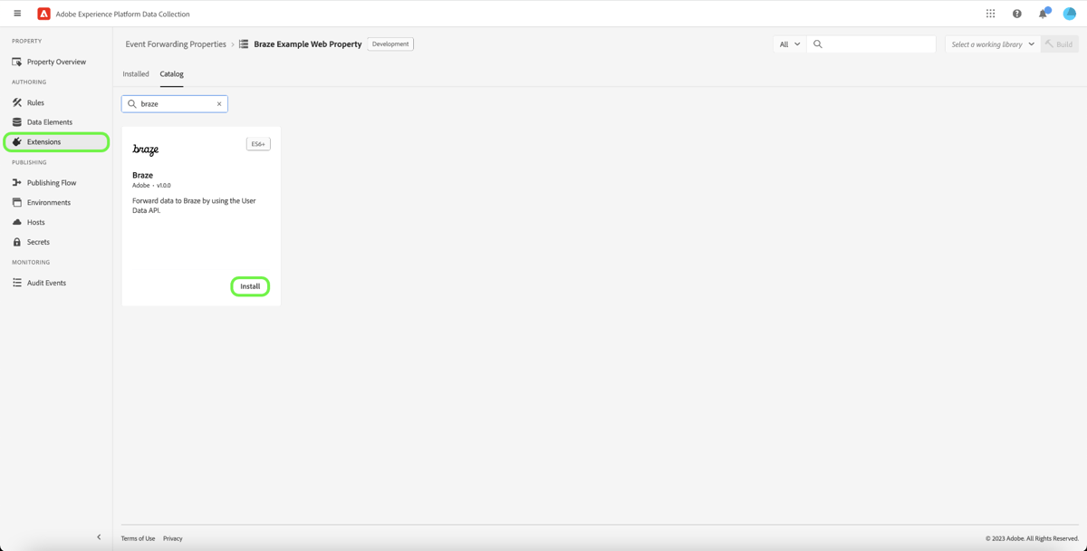 Braze Event Forwarding-Erweiterung | Adobe Data Collection