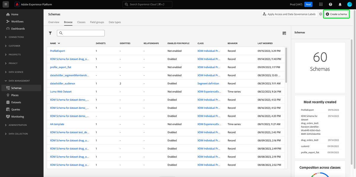 Erstellen eines Schemas mit dem Schema-Editor. | Adobe Experience Platform
