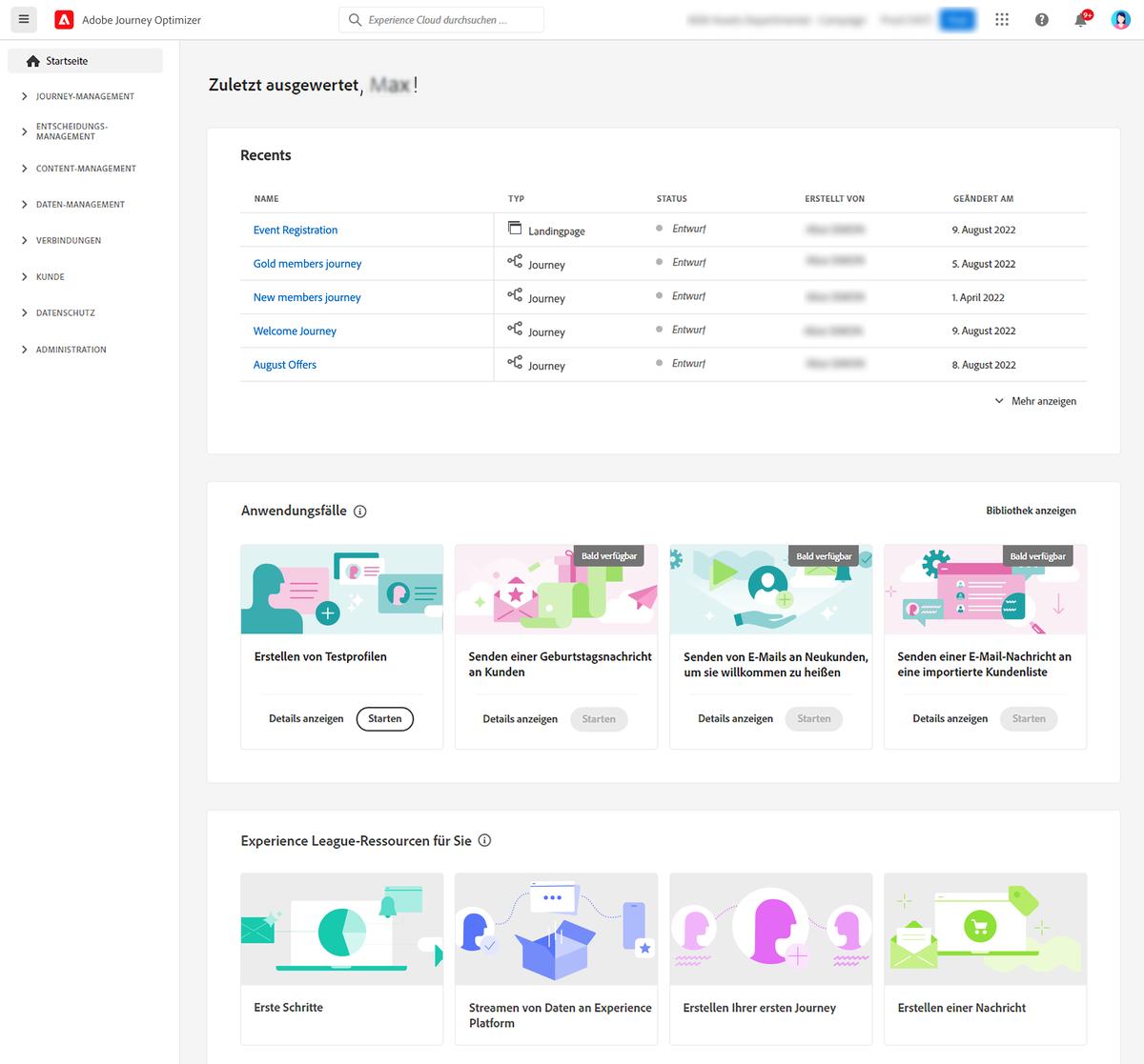 Benutzeroberfläche | Adobe Journey Optimizer