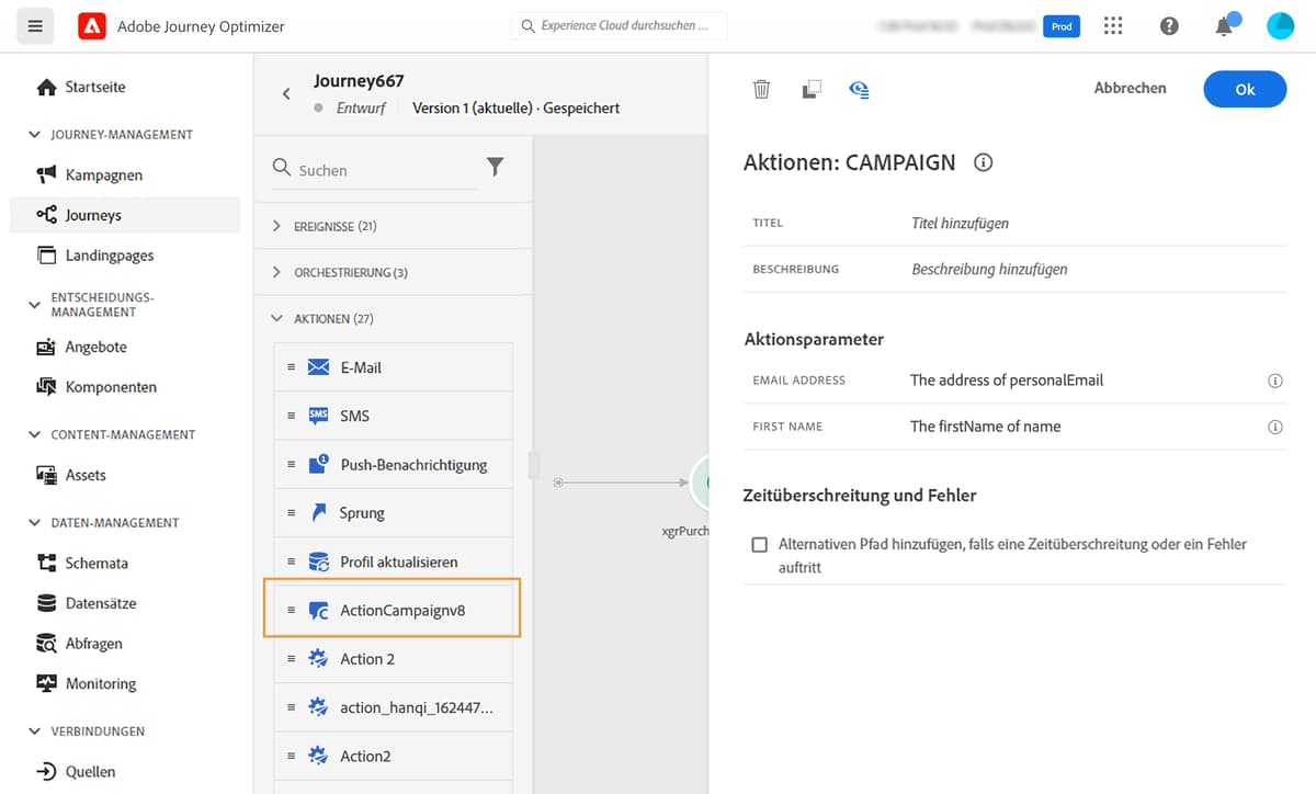 Aktionen in Adobe Campaign v7/v8 | Adobe Journey Optimizer