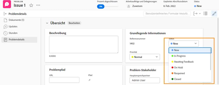 Grundlegendes zu Standardproblemstatus | Adobe Workfront