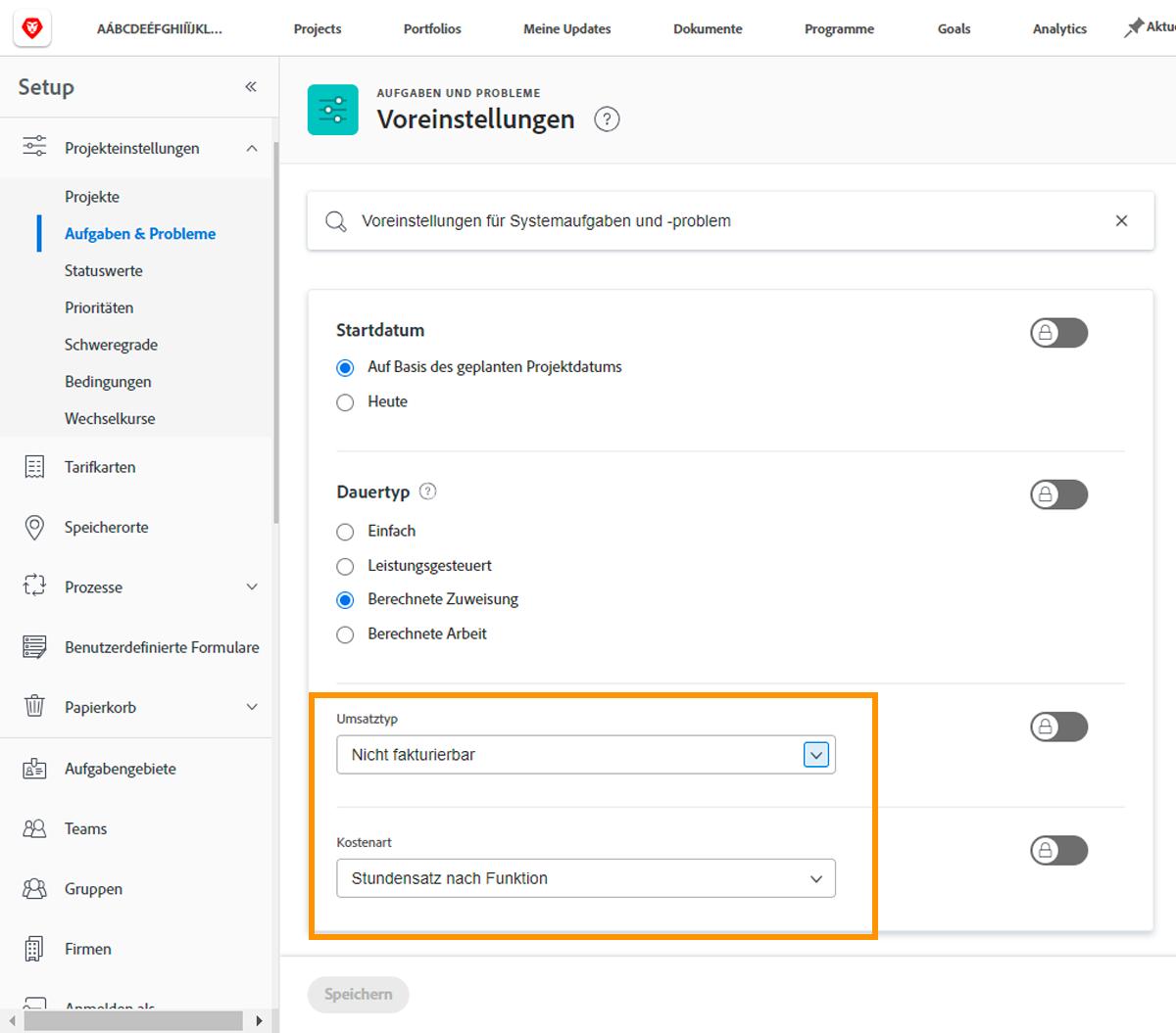 Einrichten von Standardwerten für Einnahmen und Kosten von Aufgaben | Adobe Workfront