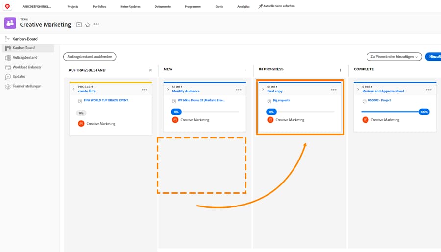 Verwalten der Arbeit als Kanban-Team | Adobe Workfront