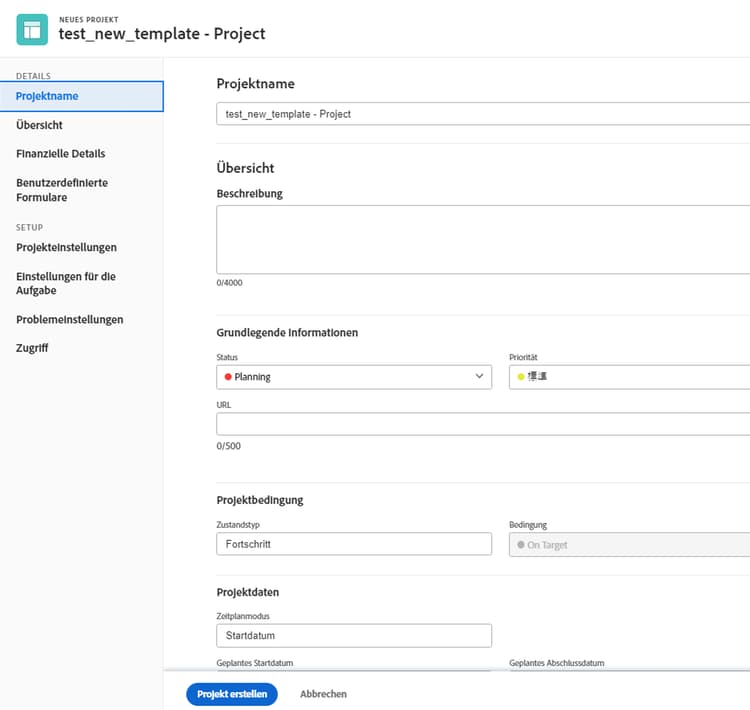Erstellen eines Projekts direkt aus einer Vorlage | Adobe Workfront