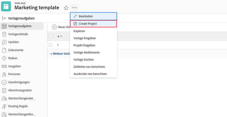 Erstellen eines Projekts direkt aus einer Vorlage | Adobe Workfront