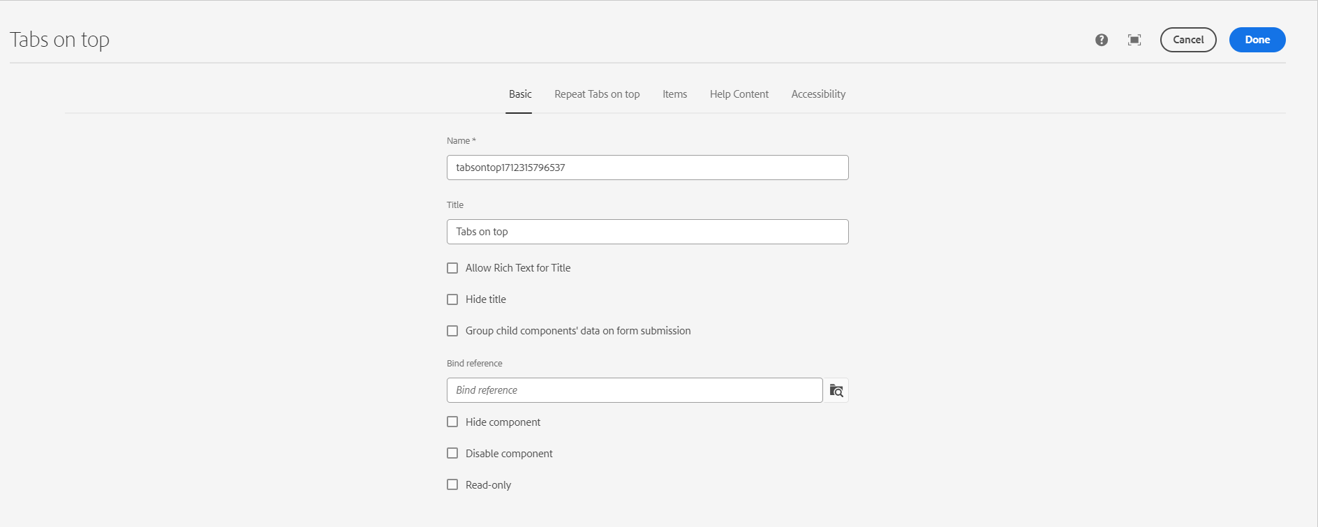 Adaptive Forms Core Component Horizontal Tabs Adobe Experience Manager