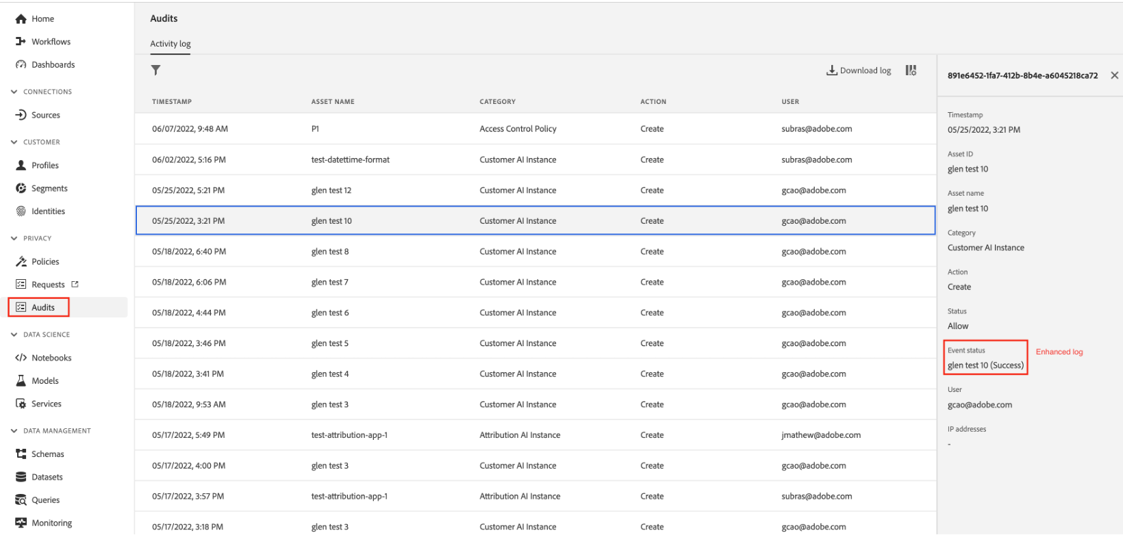 Audit Logs Overview in Customer AI | Adobe Experience Platform