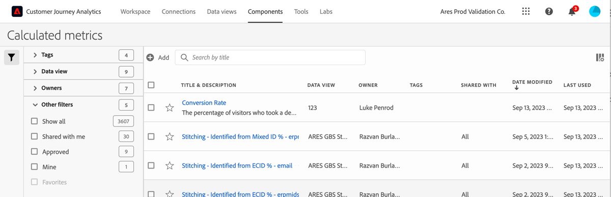 Calculated Metric Manager | Adobe Customer Journey Analytics