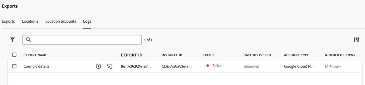 Manage export logs | Adobe Customer Journey Analytics