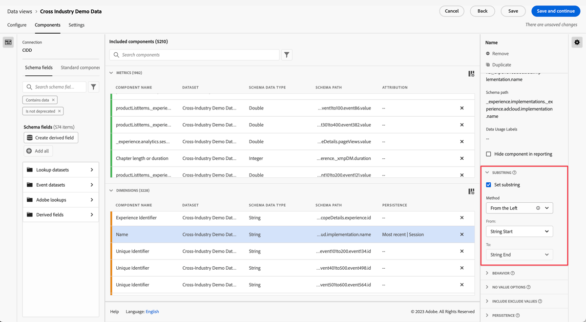 Substring component settings | Adobe Customer Journey Analytics
