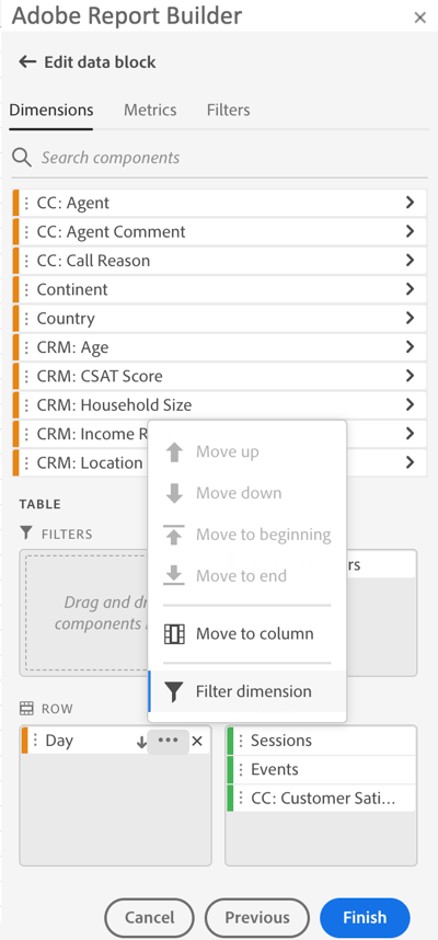 How to filter dimensions in Report Builder | Adobe Customer Journey Analytics