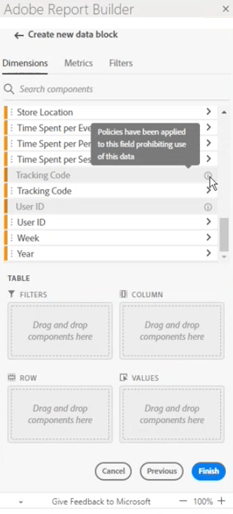 What are restricted labels in Report Builder | Adobe Analytics