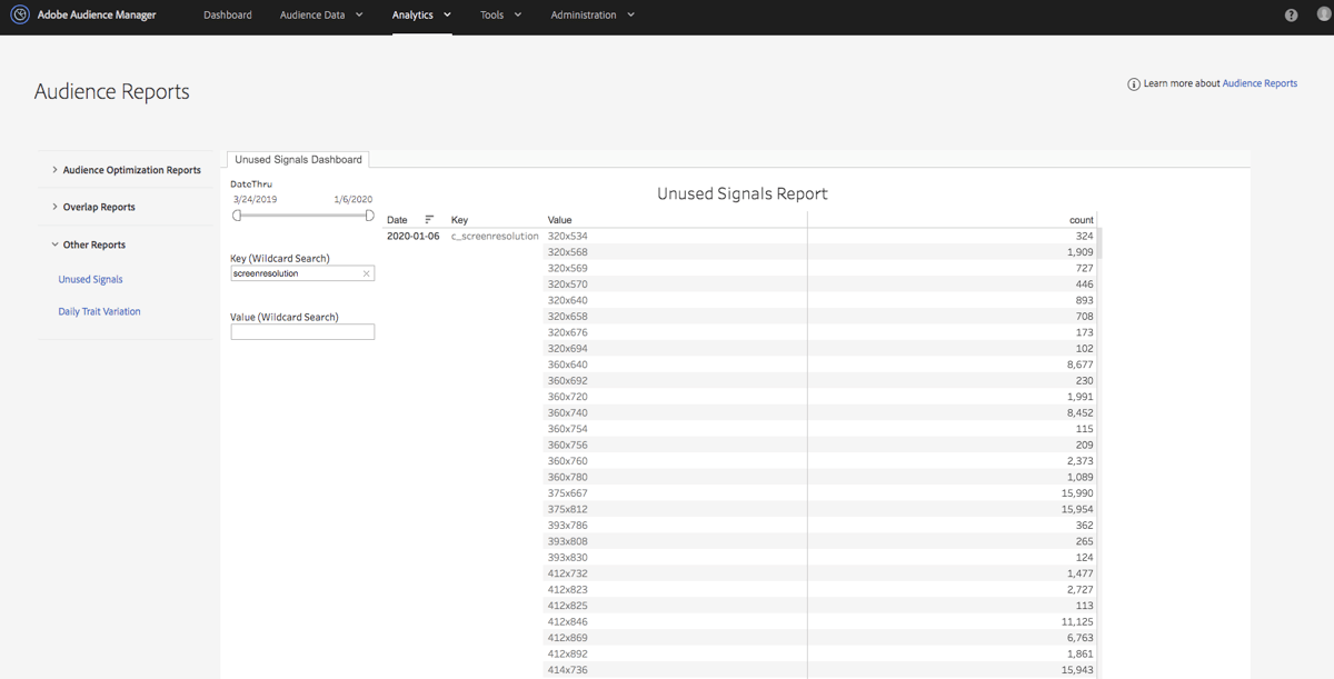 Unused Signals Report | Adobe Audience Manager