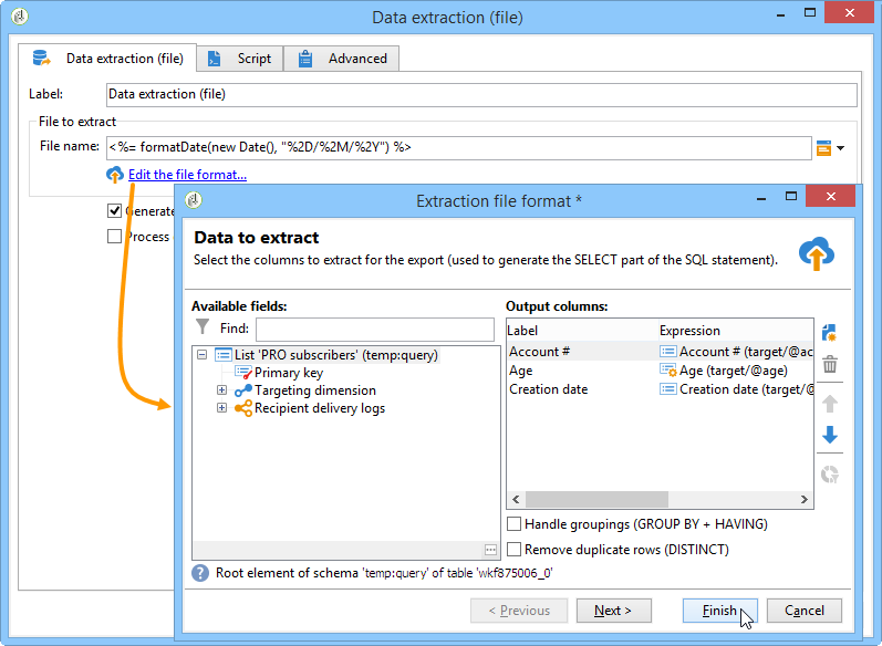 Data extraction (file) | Adobe Campaign