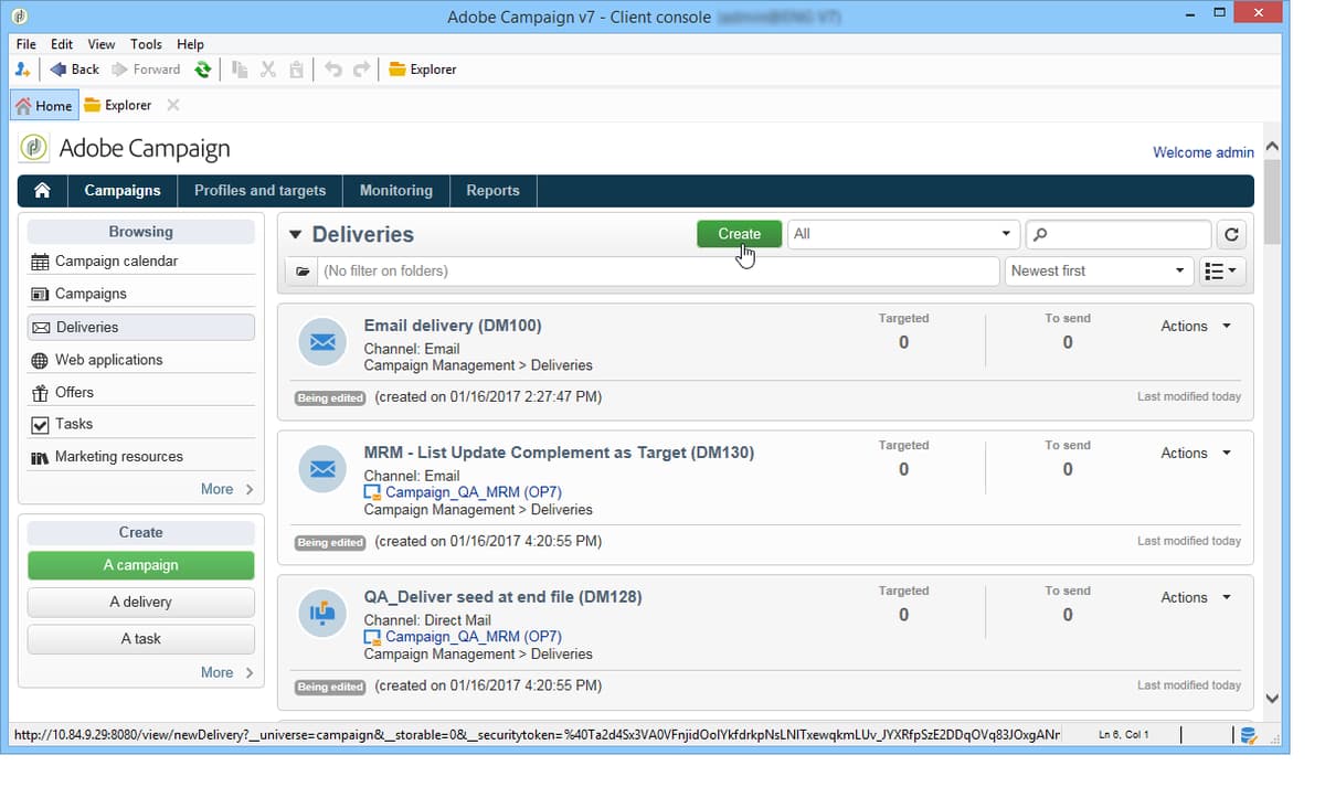 Use case - create an email delivery | Adobe Campaign