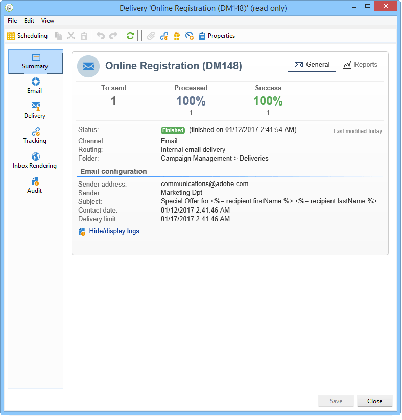 Delivery dashboard | Adobe Campaign