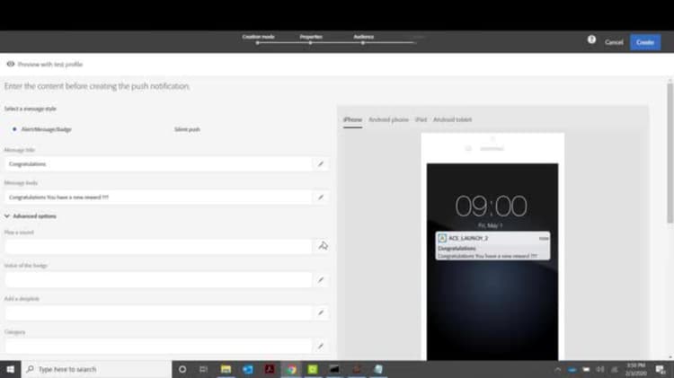 Create a push notification | Adobe Campaign