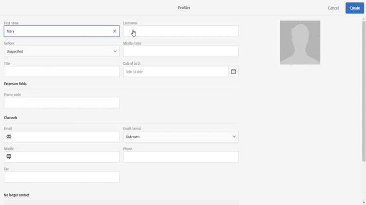 Create a profile | Adobe Campaign