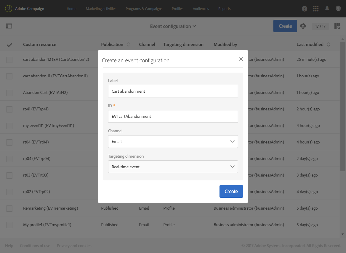 Configuring a transactional event | Adobe Campaign