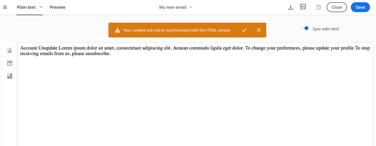 Editing plain text, HTML and mobile email formats | Adobe Campaign