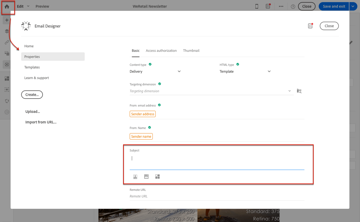 Defining the subject line and the sender of an email | Adobe Campaign