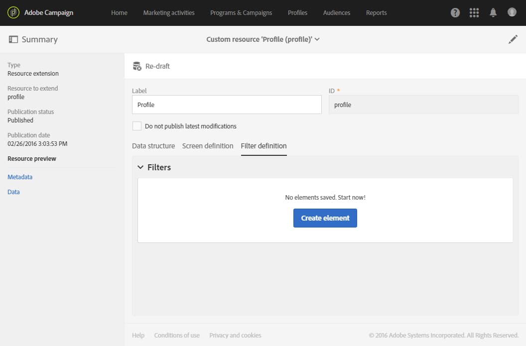 Configuring filter definition | Adobe Campaign