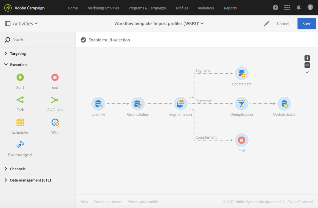 Creating workflow templates to import data | Adobe Campaign