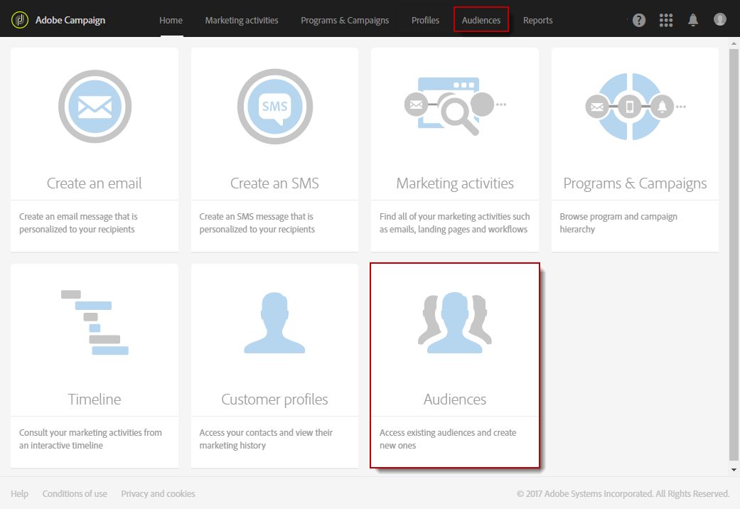Creating audiences | Adobe Campaign