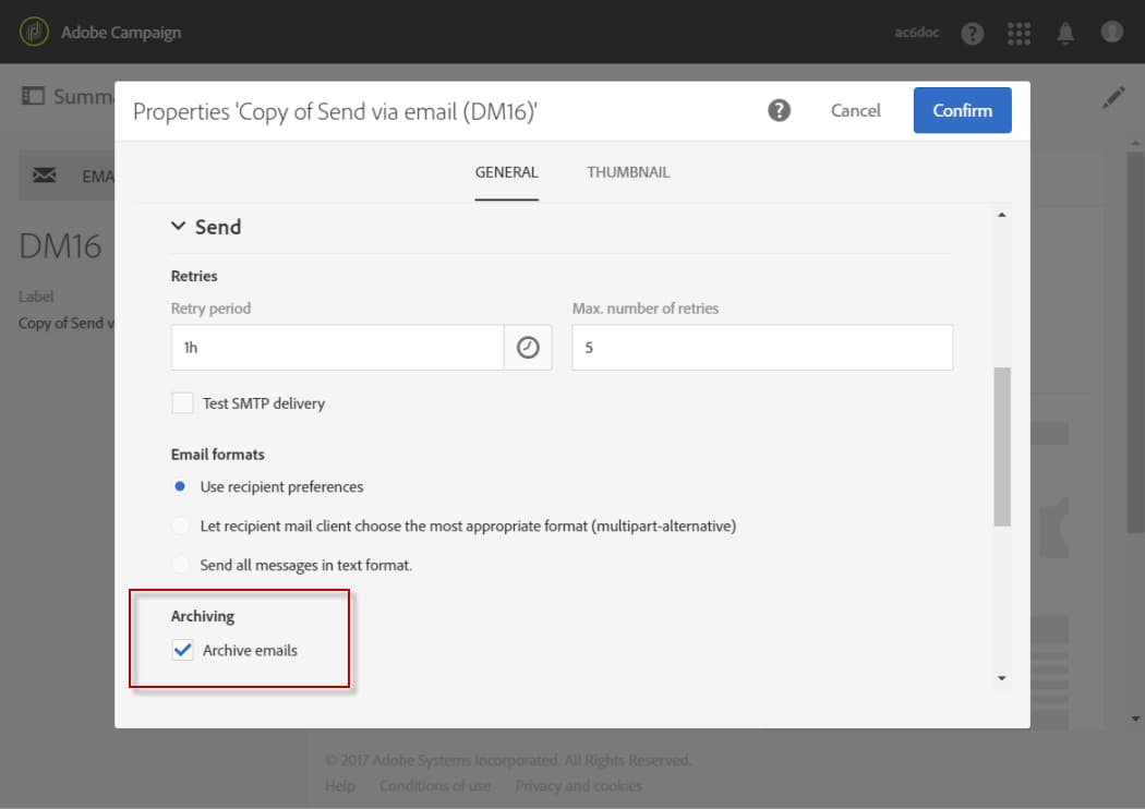 Archiving messages in Adobe Campaign Standard | Adobe Campaign
