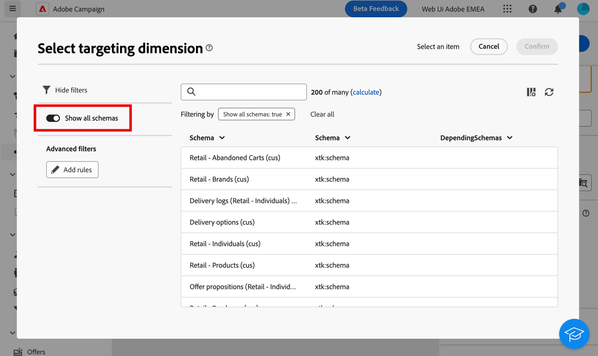 Targeting dimensions | Adobe Campaign