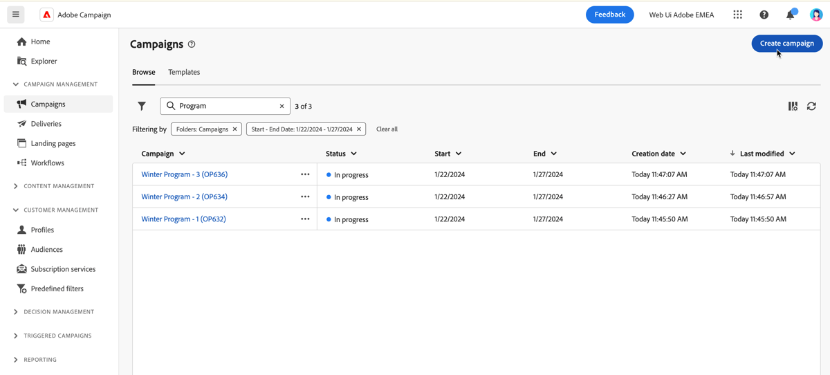 Create campaigns with Adobe Campaign Web | Adobe Campaign