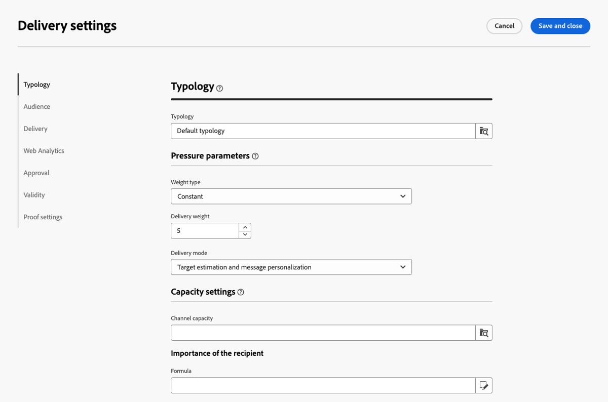 Configure delivery Settings | Adobe Campaign