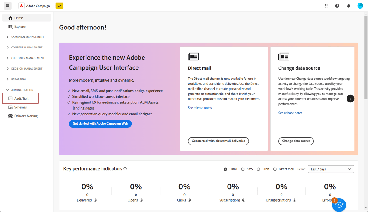 Audit trail | Adobe Campaign