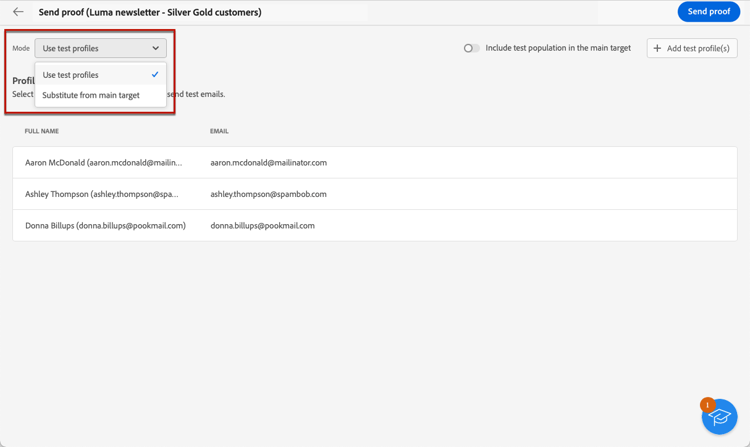 Send proofs | Adobe Campaign