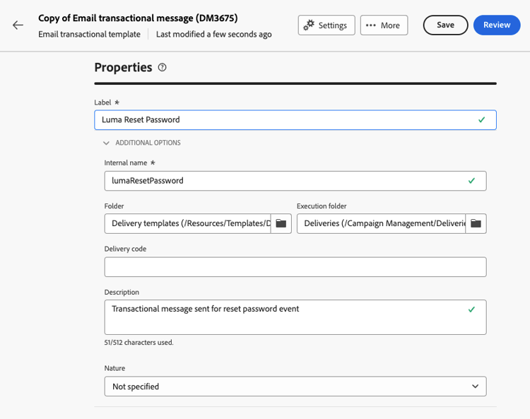 Create transactional messages | Adobe Campaign