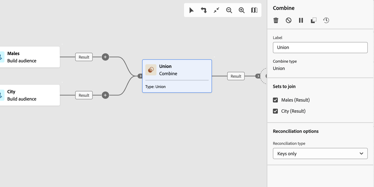Use the Combine workflow activity | Adobe Campaign