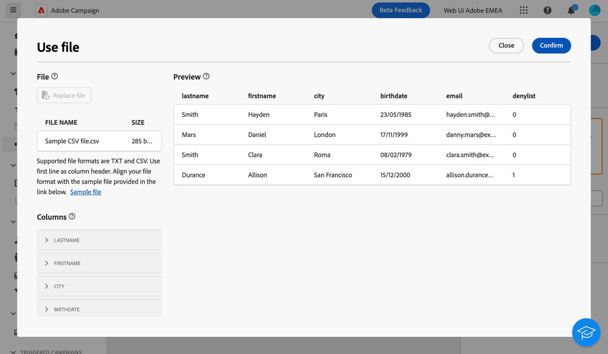 Use the Load file workflow activity | Adobe Campaign