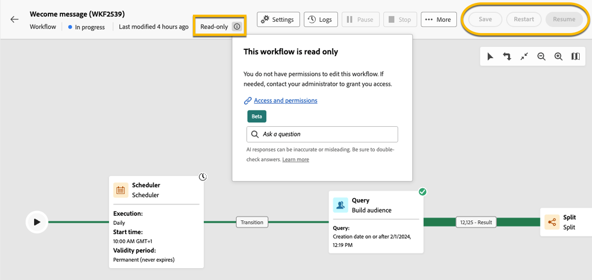 About read-only workflows | Adobe Campaign